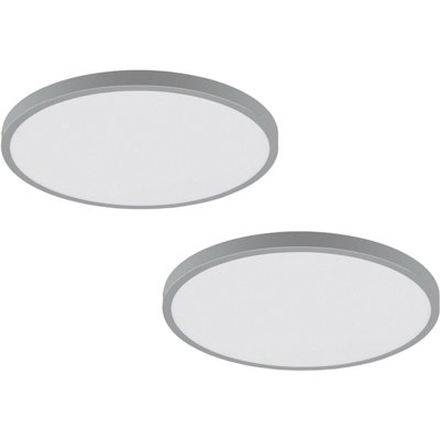 2-Pack Silver 400mm Round LED Wall and Ceiling Light - 25W 4000K Modern ...
