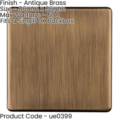 2 PACK Single SCREWLESS ANTIQUE BRASS Blanking Plate Round Edged Wall ...