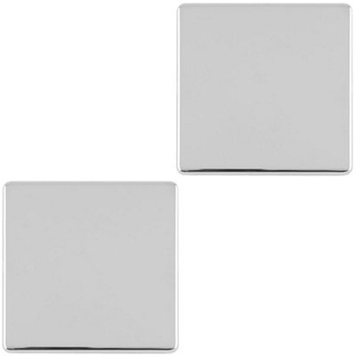 2 PACK Single SCREWLESS POLISHED CHROME Blanking Plate Round Edged Wall ...