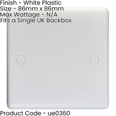 2 PACK Single WHITE PLASITC Blanking Plate Round Edged Wall Box Hole Cover