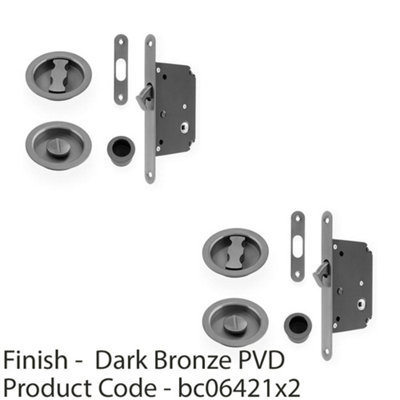 2 PACK - Sliding Pocket Door Lock & Latch Set - Dark Bronze Rounded ...