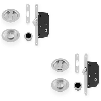 2 PACK - Sliding Pocket Door Lock & Latch Set - Satin Chrome Rounded ...