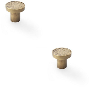 2 PACK - Slim Hammered Door Knob - Antique Brass 30mm Round Cupboard ...