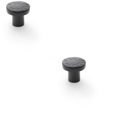 2 PACK - Slim Hammered Door Knob - Matt Black 30mm Round Cupboard ...