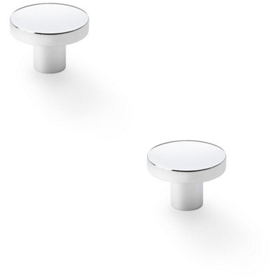 2 PACK - Slim Round Door Knob - Polished Chrome 38mm Modern Cupboard ...