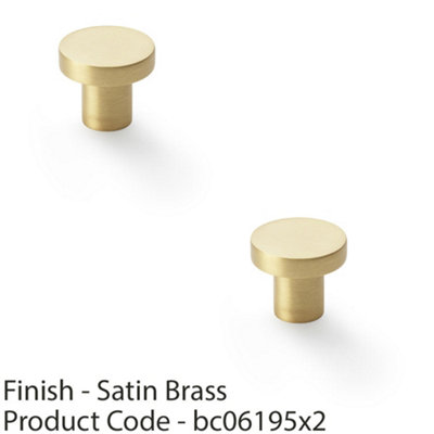 2 PACK - Slim Round Door Knob - Satin Brass 30mm Modern Cupboard ...