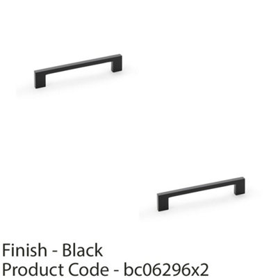 2 PACK - Slim Square Bar Pull Handle - Matt Black - 160mm Centres SOLID ...