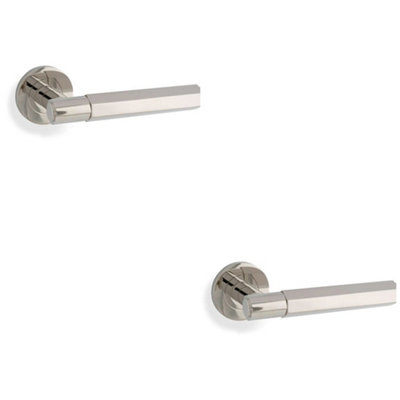 2 PACK - SOLID BRASS Hex Door Handle Set - Polished Nickel Industrial ...