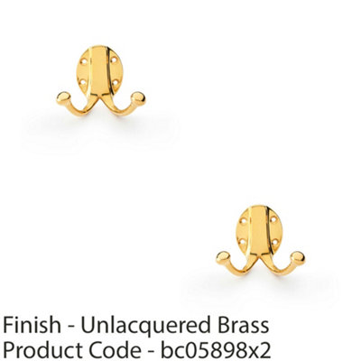 2 PACK - SOLID BRASS Traditional Double Robe Hook - Wall Mounted Holder ...