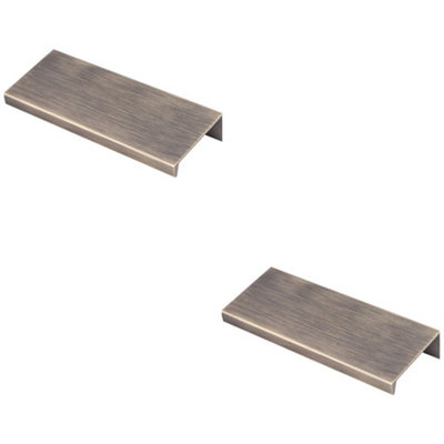 2 PACK - Square Edge Finger Pull Handle - Antique Brass 100mm - Slim ...