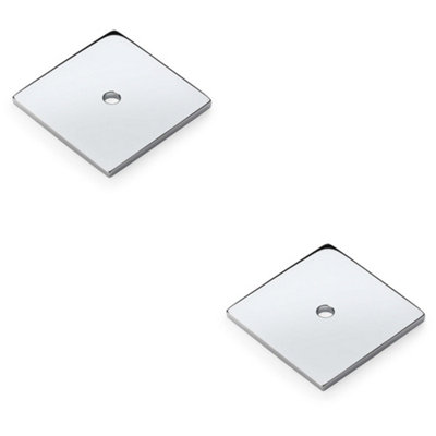 2 PACK - Square Kitchen Door Knob Backplate - Polished Chrome 38mm x ...