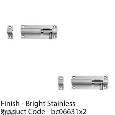 2 PACK - Straight Barrel Surface Mounted Sliding Door Bolt Lock 100mm x ...