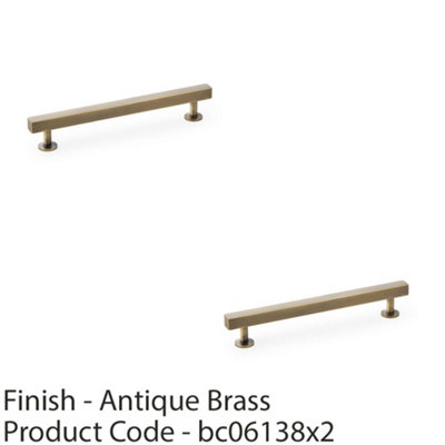 2 PACK - Straight Square Bar Pull Handle - Antique Brass 160mm Centres ...