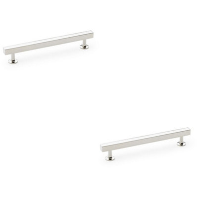2 PACK - Straight Square Bar Pull Handle Polished Nickel 160mm Centres ...