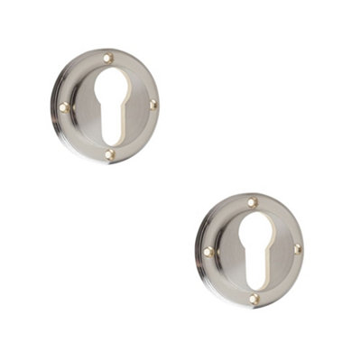 2 PACK Stylish Euro Profile Escutcheons in Satin Nickel Finish - Solid Brass Key Hole Cover