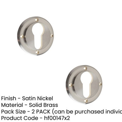 Shop 2 PACK Stylish Euro Profile Escutcheons in Satin Nickel Finish - Solid Brass Key Hole Cover
