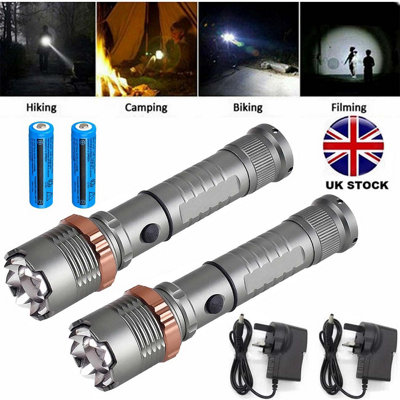 2 Pack Super Bright LED Rechargeable Zoomable Tactical Torches