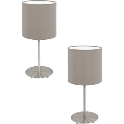 2 PACK Table Desk Lamp Colour Satin Nickel Steel Shade Taupe Fabric E14 ...