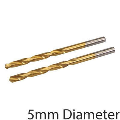 2 PACK TITANIUM COATED 5mm High Speed Steel Drill Bit Aluminium Alloy ...