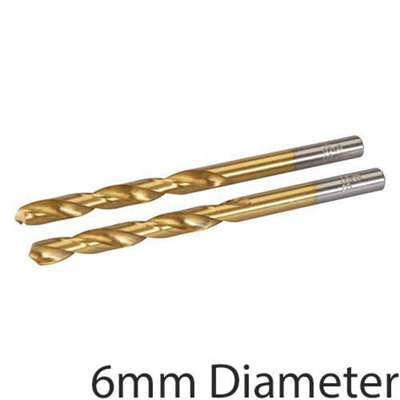 2 PACK TITANIUM COATED 6mm High Speed Steel Drill Bit Aluminium Alloy ...