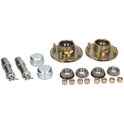 2 PACK Trailer Trolley Wheel Hubs & Stub Axles 4" PCD With Nuts & Cap 750kg