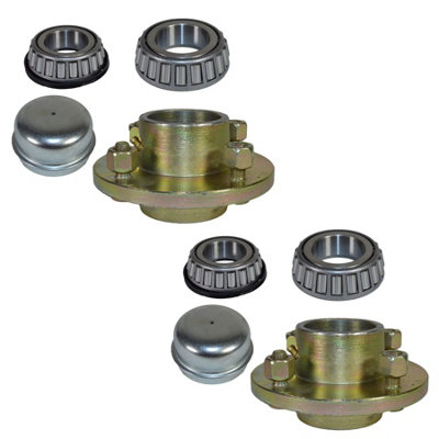 2 PACK Trailer Trolley Wheel Hubs & Stub Axles 4" PCD With Nuts & Cap 750kg