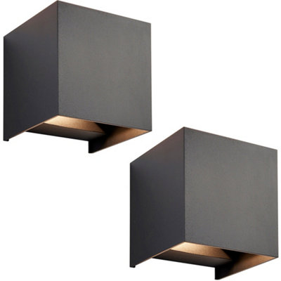 2 PACK Twin Outdoor IP44 Cube Wall Light - 2 x 5.5W CCT LED - Matt ...