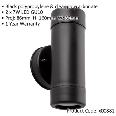 2 PACK Up & Down Twin Outdoor Downlight - Dimmable 2 x 7W GU10 LED - Black