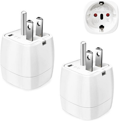 2-Pack USA Plug Adapter, FR 2-Pin to US 3-Pin for Canada, Mexico ...