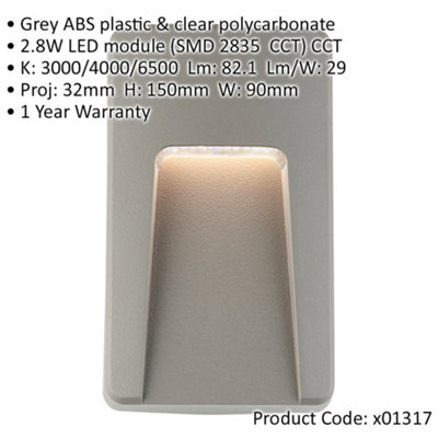 2 PACK Vertical Outdoor Pathway Guide Light - Indirect CCT LED - Grey ABS