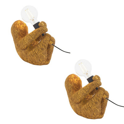 2 PACK Vintage Gold Sloth Table Light - Resin Figure - Matt Black Lamp ...