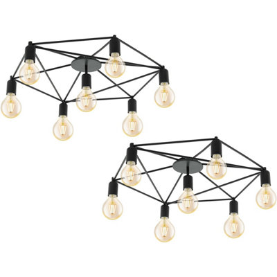 2 PACK Wall Flush 7 Ceiling Light Colour Black Pentagon Shape Frame E27 ...