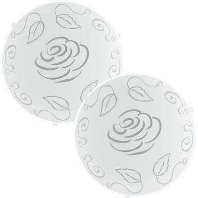 2 PACK Wall Flush Ceiling Light White Shade Rose Design Satin Glass E27 ...