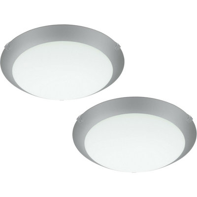 2 PACK Wall Flush Ceiling Light White Steel White Silver Satin Glass ...