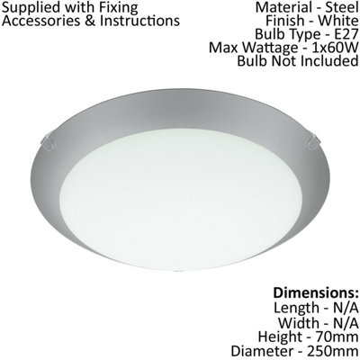 2 PACK Wall Flush Ceiling Light White Steel White Silver Satin Glass ...