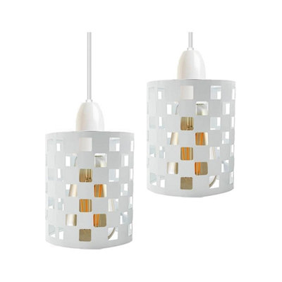2 Pack White Metal Bulb Guard Drum Shaped Lamp Shades for Ceiling ...