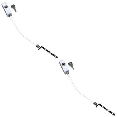 2 PACK - White Window Cable Restrictor Set - Limit Opening - Locking ...