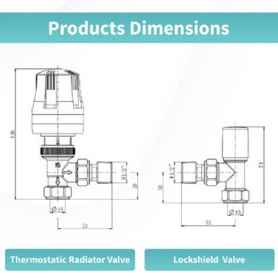 2 Pack x LavaTap Thermostatic Radiator Valve Angled TRV & Lockshield ...