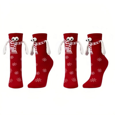 2 Pairs Funny Christmas Couple Holding Hands Socks Red