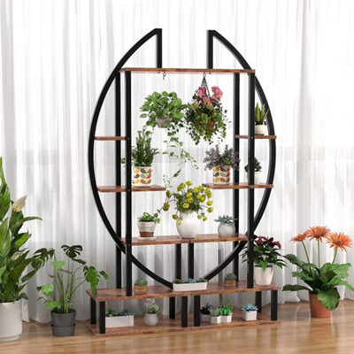 2 Pcs Brown Rustic Crescent Plant Stand Garden Plant Flower Stand ...
