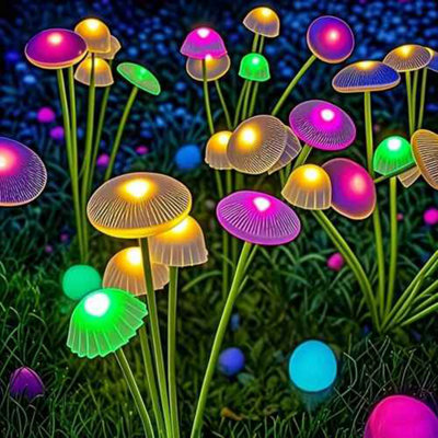 2 pcs Dual Mode Solar Garden Lights LED Mushroom Jellyfish Decorative ...