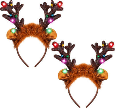 2 Pcs Light Up Reindeer Headbands with LED, Christmas Headbands for ...