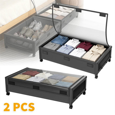 2 PCS Rolling Under Bed Storage Box With Wheels