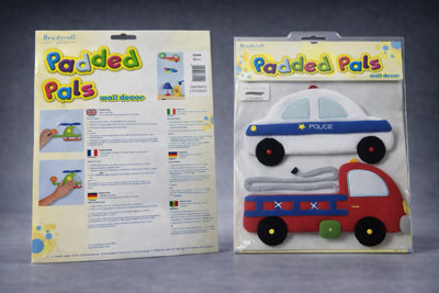 2 PEEL N STICK POLICE CAR FIRE ENGINE PADDED PALS FOAM FILLED WALL STICKERS