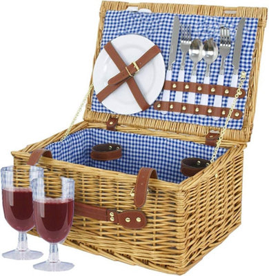2 Person Hamper Basket Wicker Family Picnic Holder Food Utensils Set