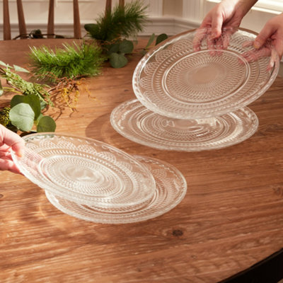 2 Person Set of 4 Parisian Glass Dinner Plates & Side Plates Serving ...