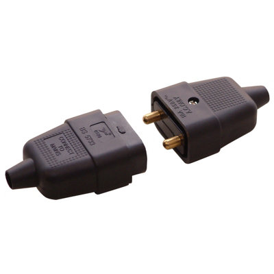 2 Pin In-Line Rubberised Class 2 Power Connector, 10A Black | DIY at B&Q