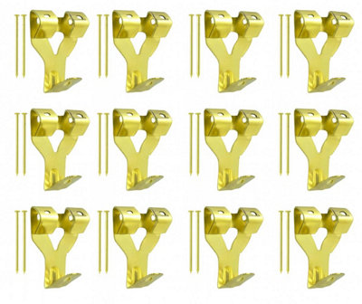 2 Pin Picture Hooks Pack of 10 Polished Brass Hanging Hooks with ...