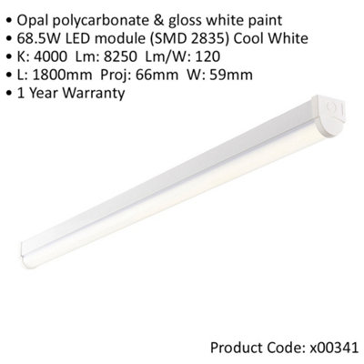 2 PK 6ft High Lumen Emergency Batten Light - 68.5W Cool White LED ...
