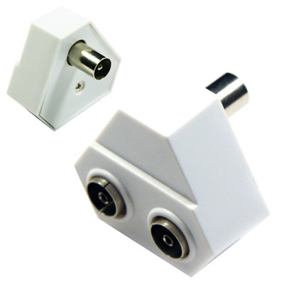 2 Port Way TV Aerial Wall Splitter Adapter White Female Coaxial Socket ...